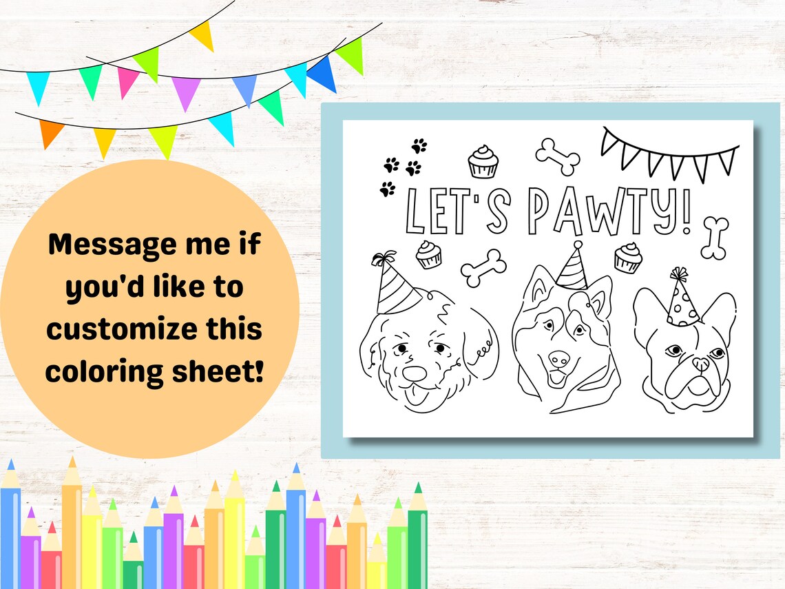 Let's Pawty Coloring Pages for Kids Birthday Party, First Second Third ...