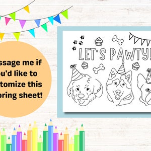 Let's Pawty Coloring Pages for Kids Birthday Party, First Second Third ...
