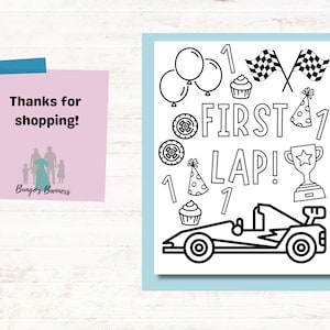 First Lap Coloring Page Kids Birthday Party Activity, Kids Party ...