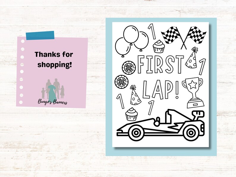 First Lap Coloring Page Kids Birthday Party Activity Kids - Etsy