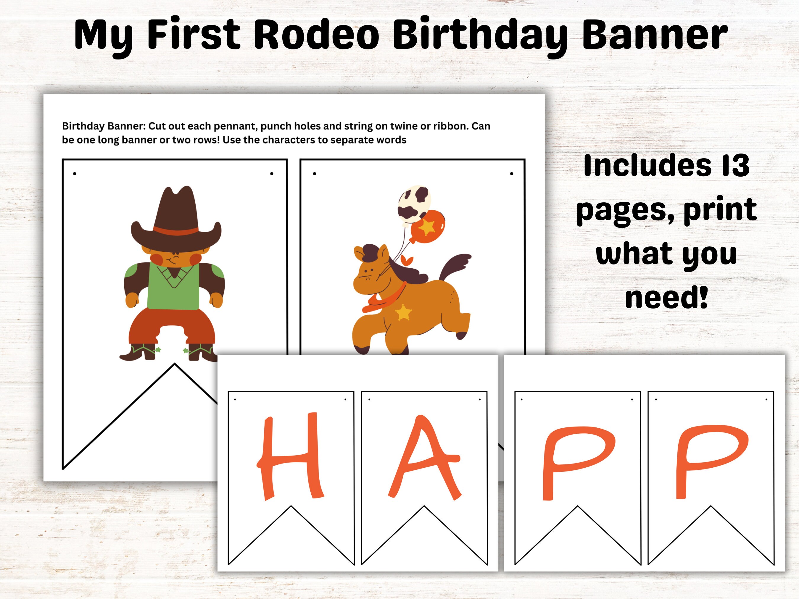Rodeo Happy Birthday Banner Instant Download DIY Kids My - Etsy