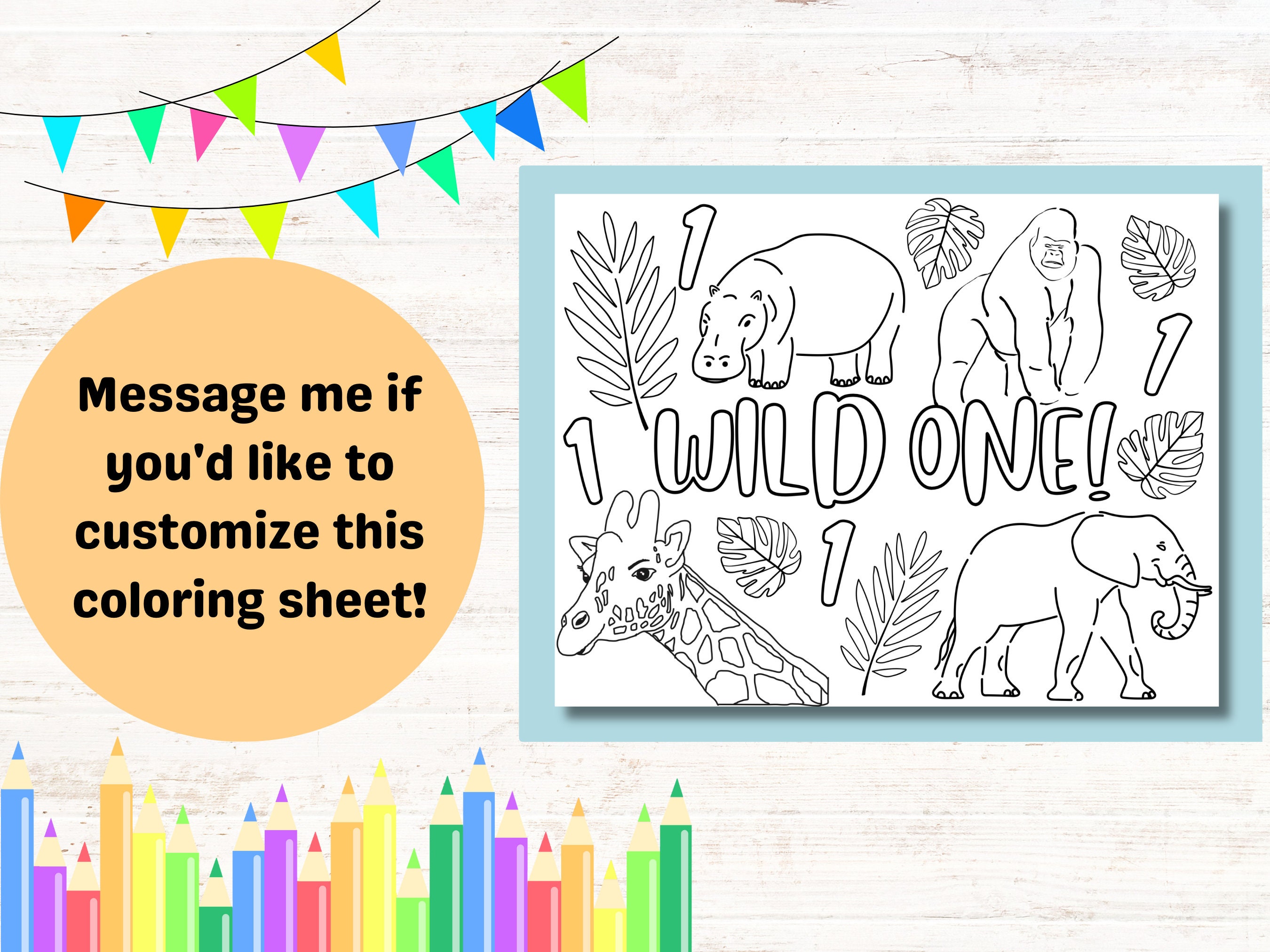 Wild One Coloring Pages for Kids Birthday Party, First Birthday Party ...