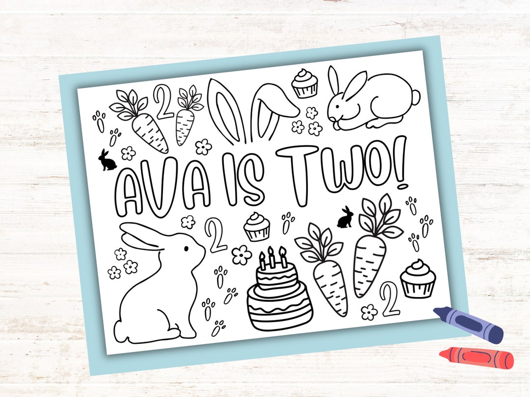 Custom Some Bunny is Two Coloring Pages for Kids Birthday Party, Rabbit ...