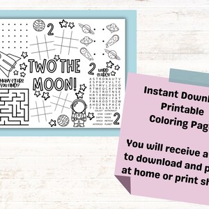 Two the Moon Activity Page for Kids Birthday Party, Space 2nd Birthday ...