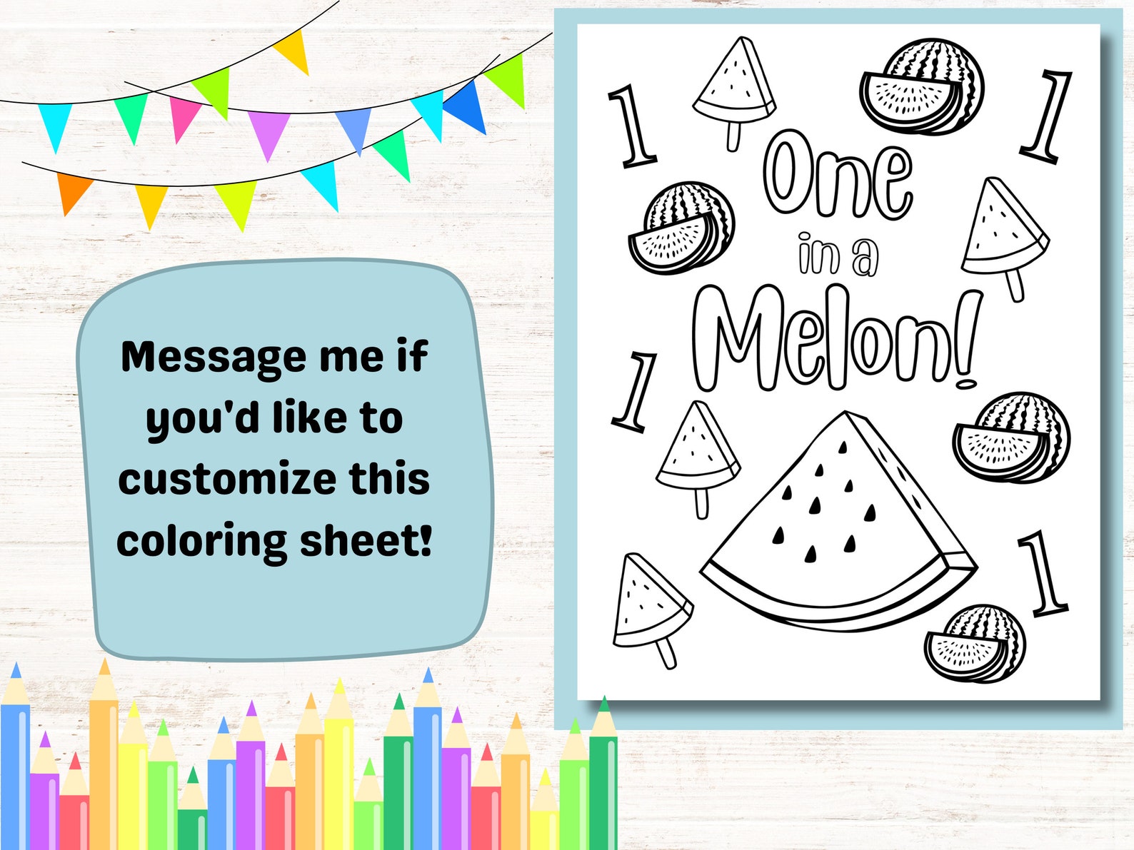 One in a Melon Coloring Pages for Kids Birthday Party - Etsy