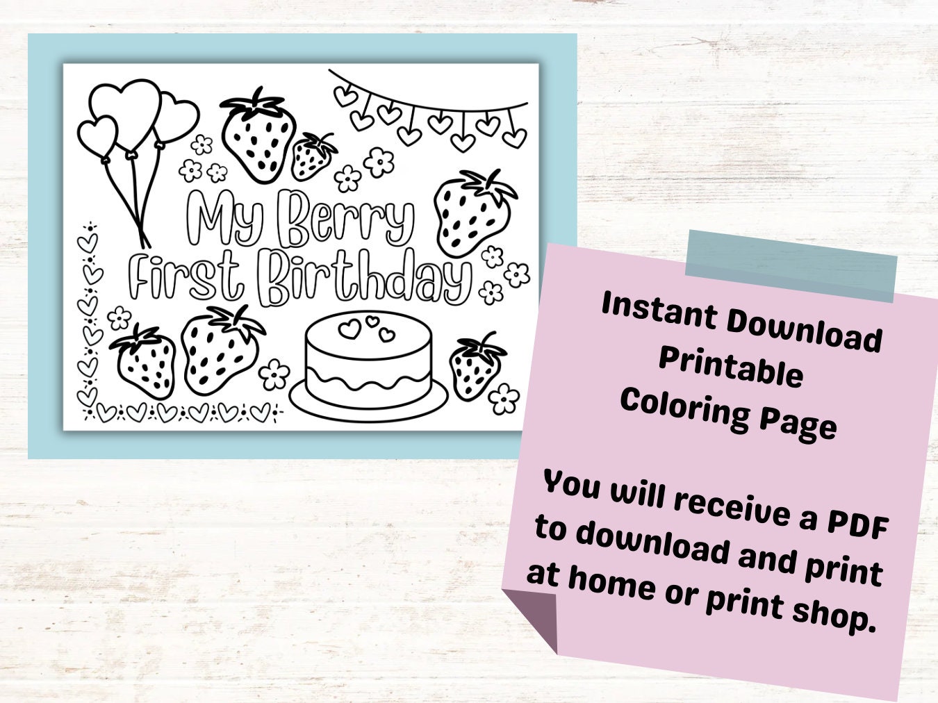My Berry First Birthday Coloring Pages for Kids Birthday Party ...
