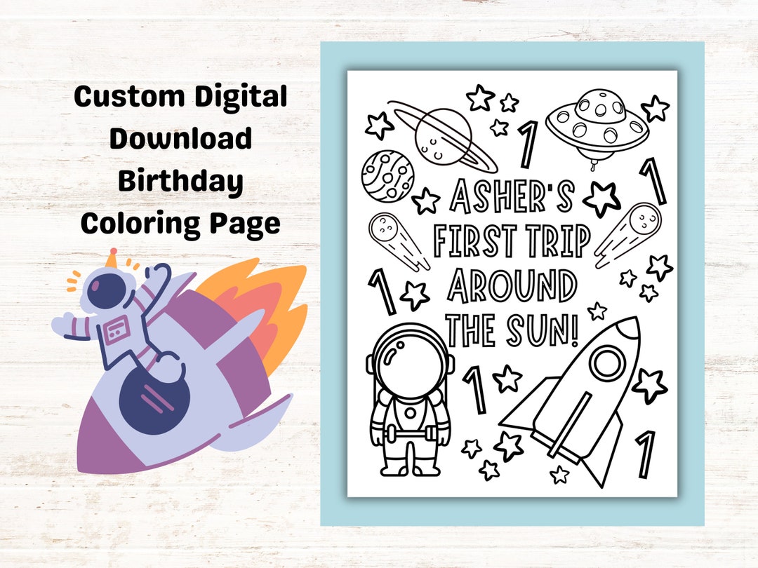 Custom My First Trip Around the Sun Coloring Page for Kids Birthday ...