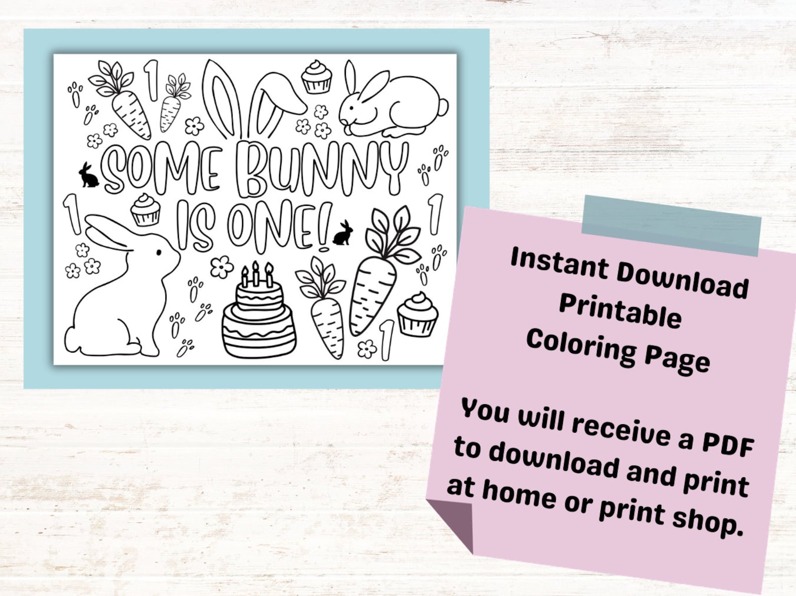 Some Bunny is Two Coloring Pages for Kids Birthday Party, Rabbit ...