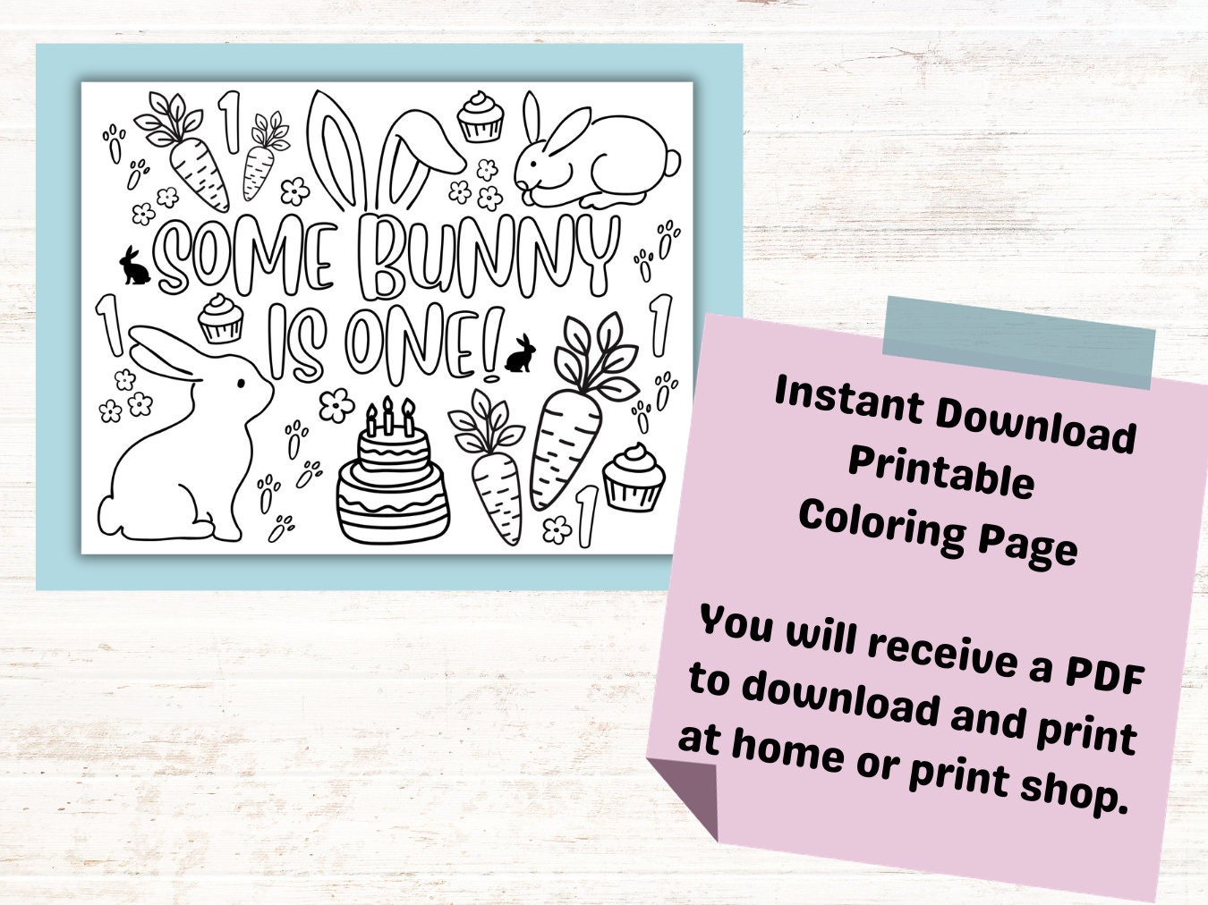 Some Bunny is Two Coloring Pages for Kids Birthday Party, Rabbit ...