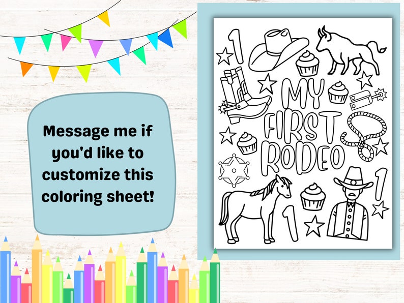 My First Rodeo Coloring Pages for Kids Birthday Party, Cowboy Birthday ...