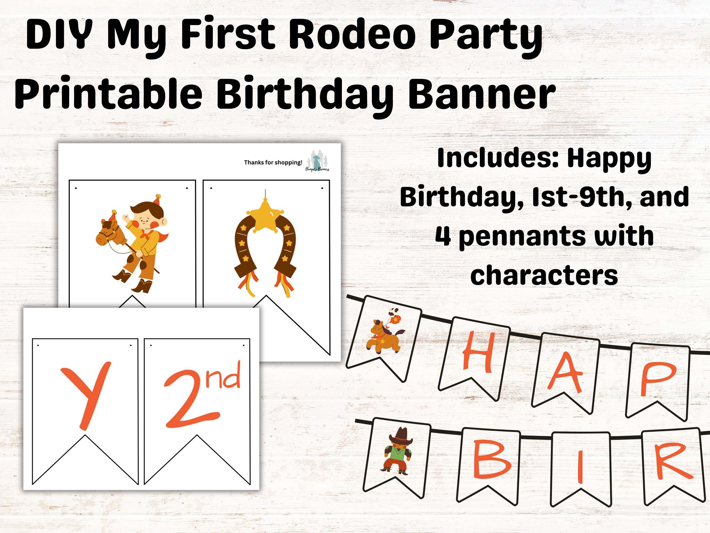 Rodeo Happy Birthday Banner Instant Download DIY Kids My - Etsy