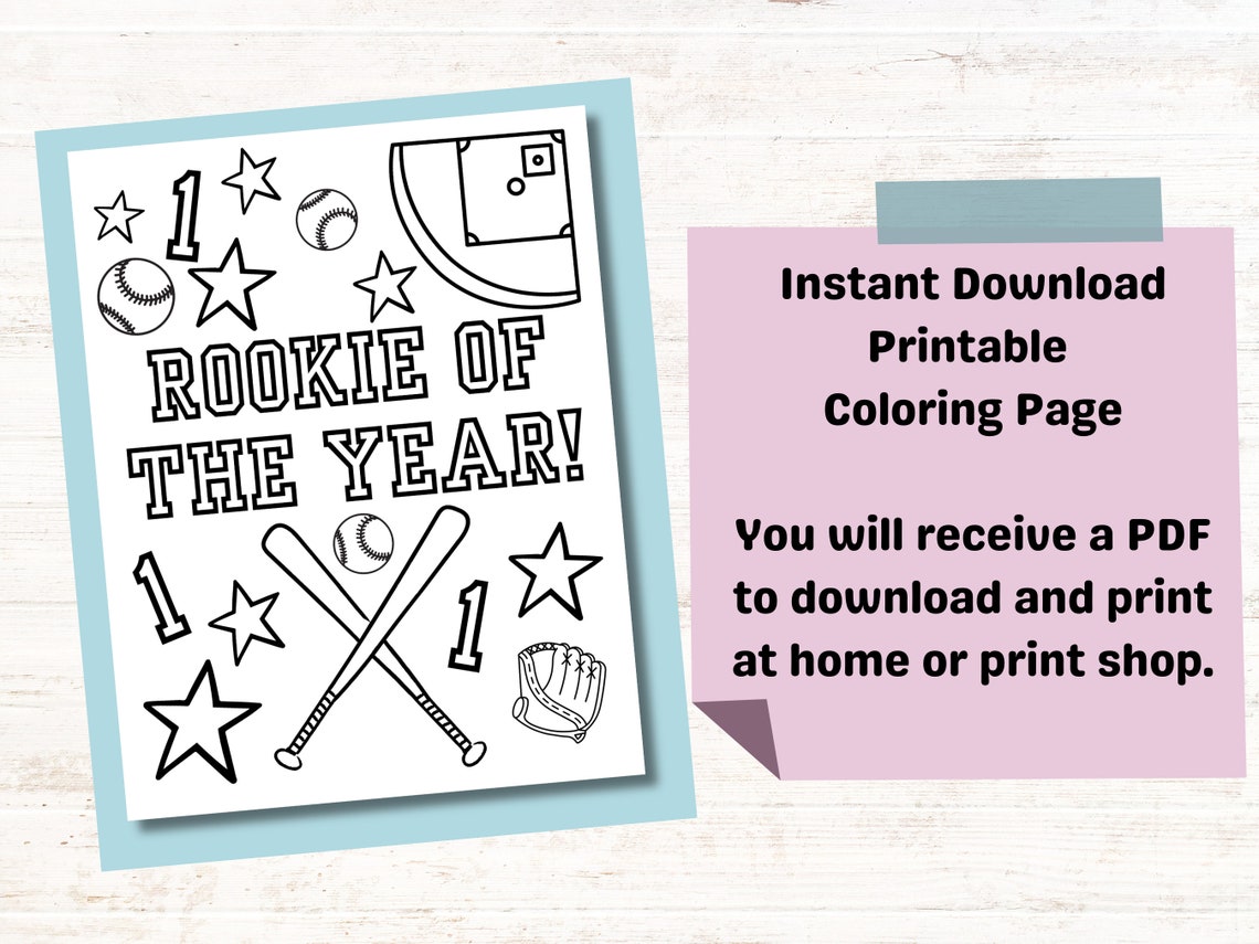 Rookie of the Year Coloring Page for Kids Birthday Party - Etsy