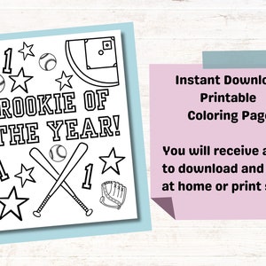Rookie of the Year Coloring Page for Kids Birthday Party, Baseball ...