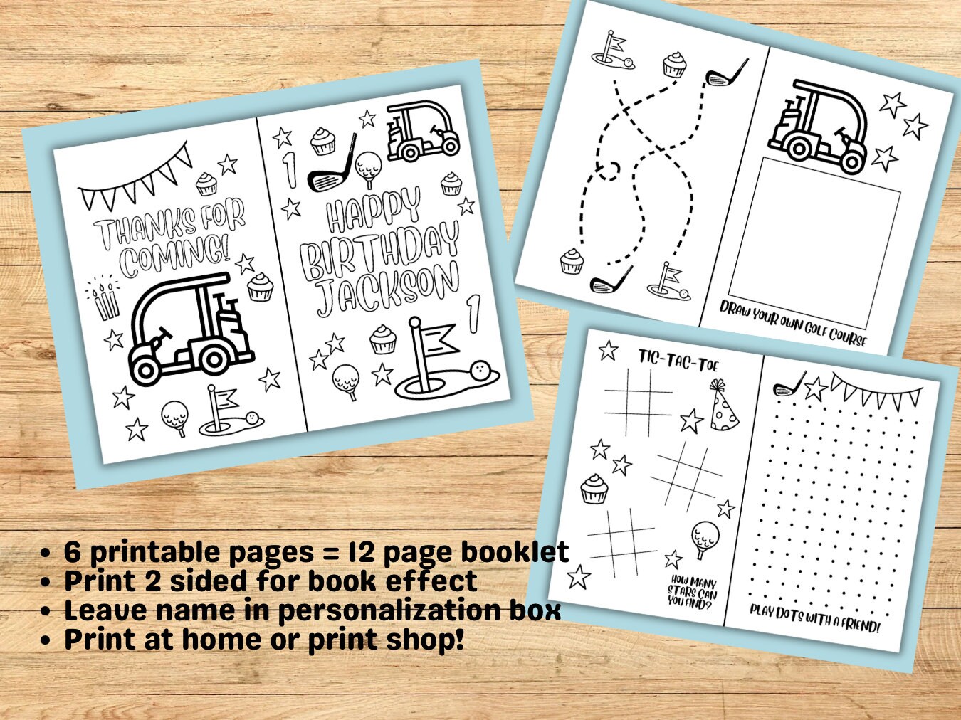 Custom Golf Coloring Book for Kids Birthday Party, Personalized Hole in ...