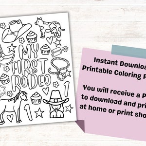 My First Rodeo COWGIRL Coloring Page for Kids Birthday Party, Cowboy ...