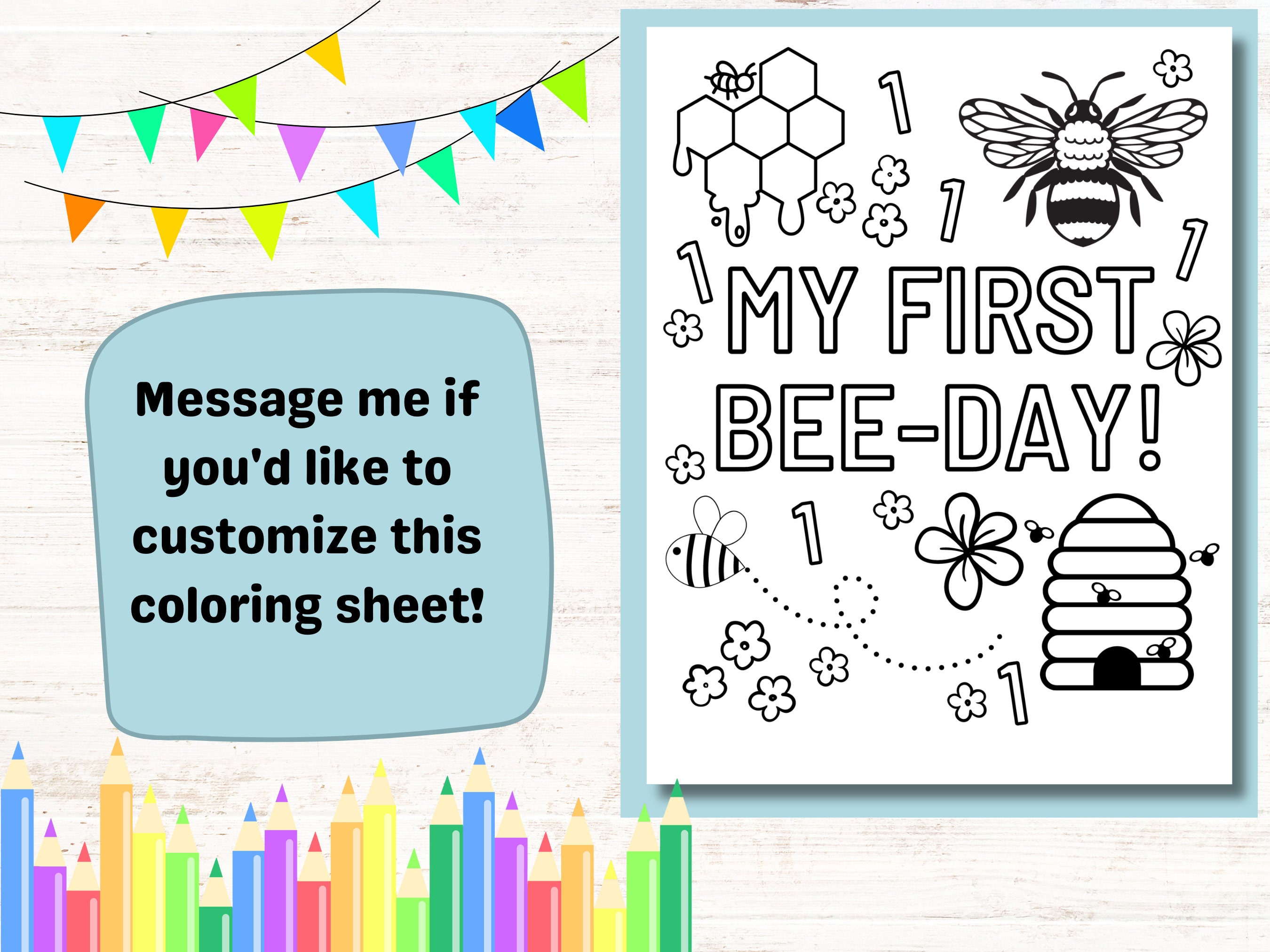 My First Bee Day Coloring Pages for Kids Birthday Party, Bee Birthday ...