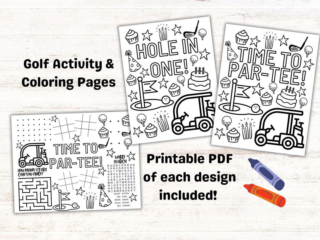 Time to Par-tee Coloring Page and Activity Sheet Set for Kids Birthday ...