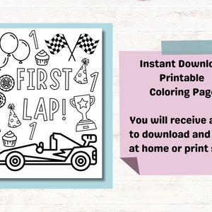 First Lap Coloring Page Kids Birthday Party Activity, Kids Party ...
