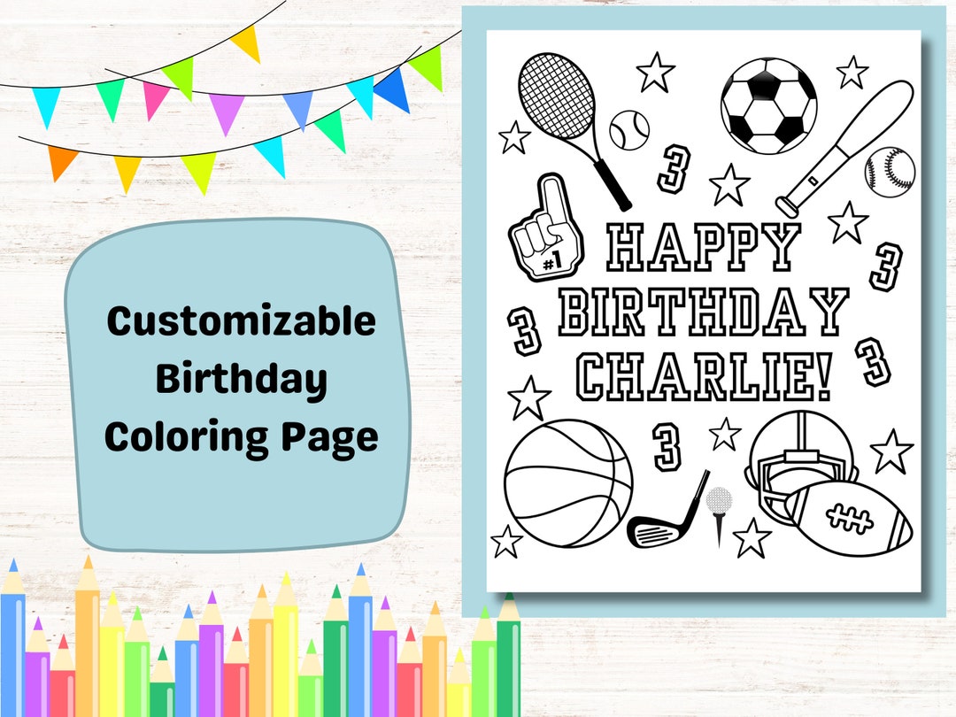 Custom Birthday Coloring Pages for Kids Party, Sports Birthday Party ...