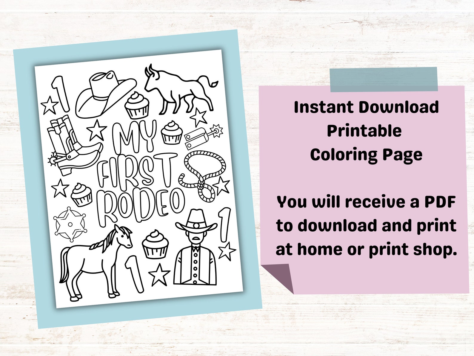 My First Rodeo Coloring Page and Activity Sheet Set for Kids Birthday ...
