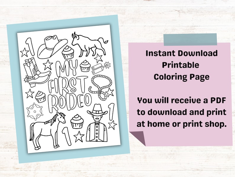 My First Rodeo Coloring Pages for Kids Birthday Party, Cowboy Birthday ...