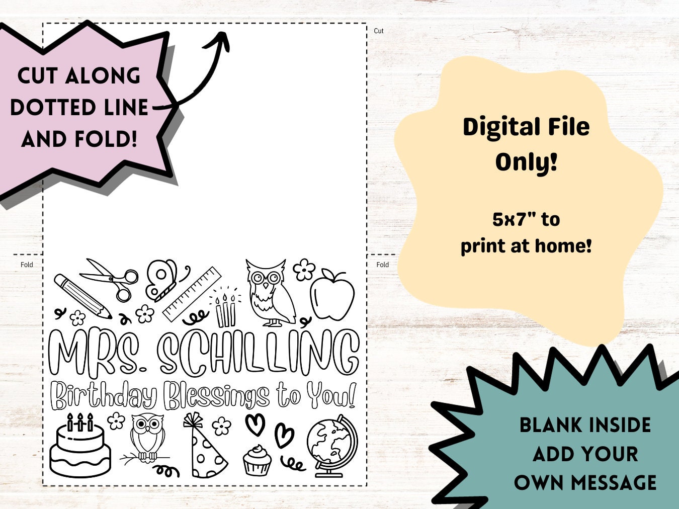 Personalized Teacher Birthday Coloring Card From Students (digital ...