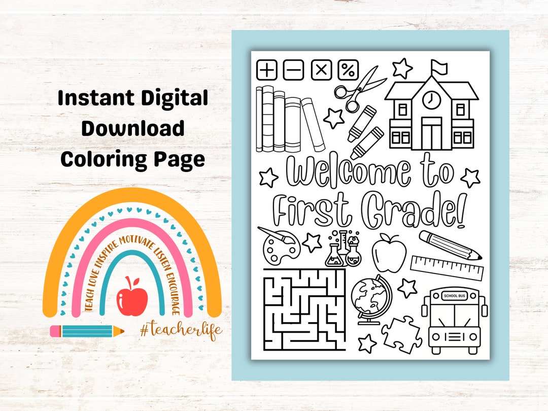Welcome to First Grade Coloring Page for Kids, First Day of School ...