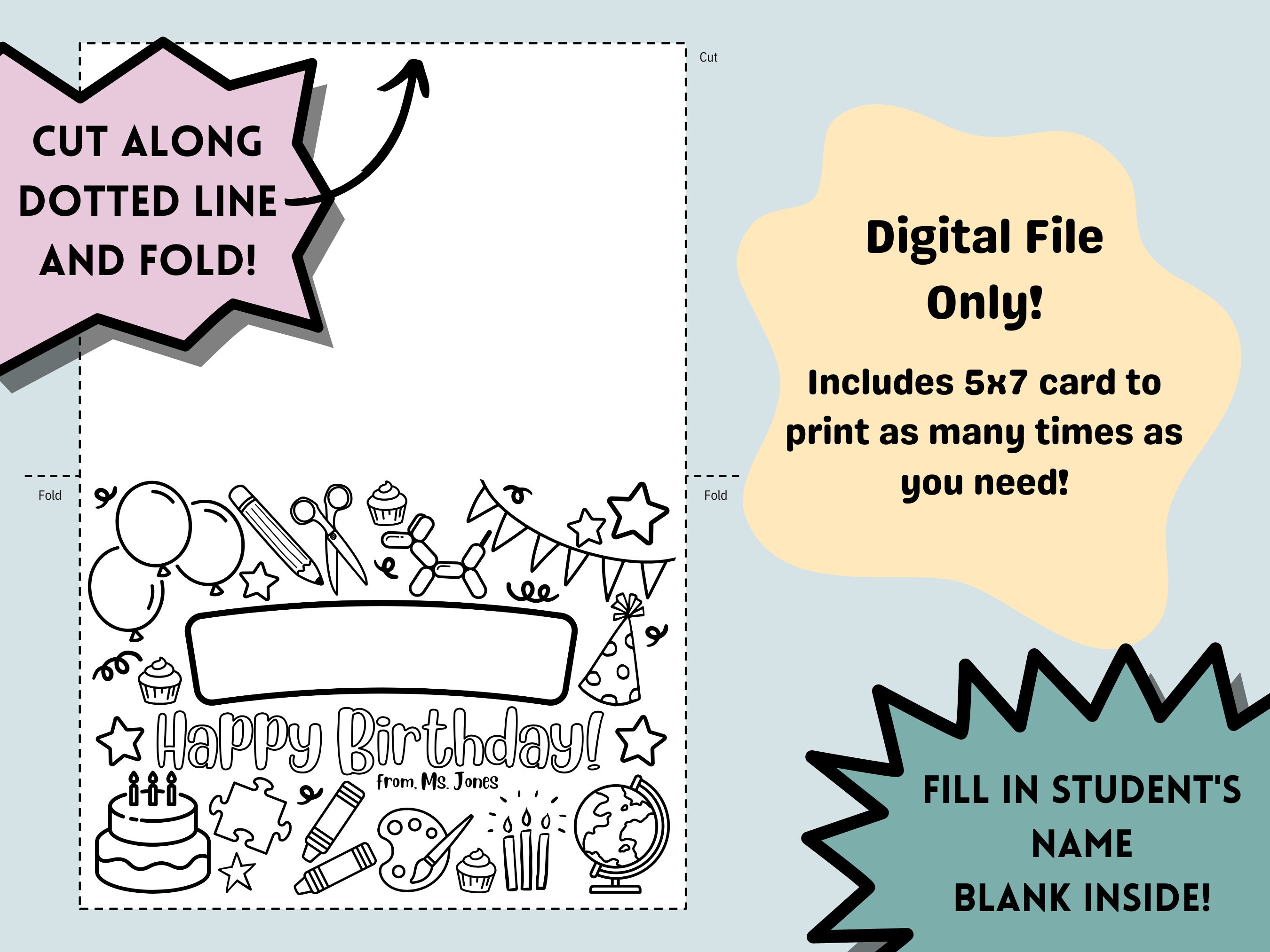 Custom Birthday Card for Students From Teacher, Personalized Name ...