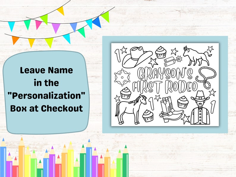 Custom My First Rodeo Coloring Pages for Kids Birthday Party ...