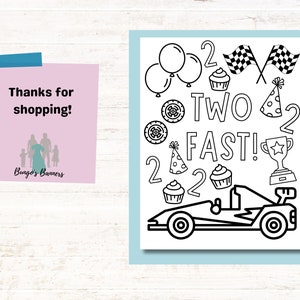 Two Fast Coloring Sheet Kids Birthday Party Activity, Racecar Theme 2nd ...