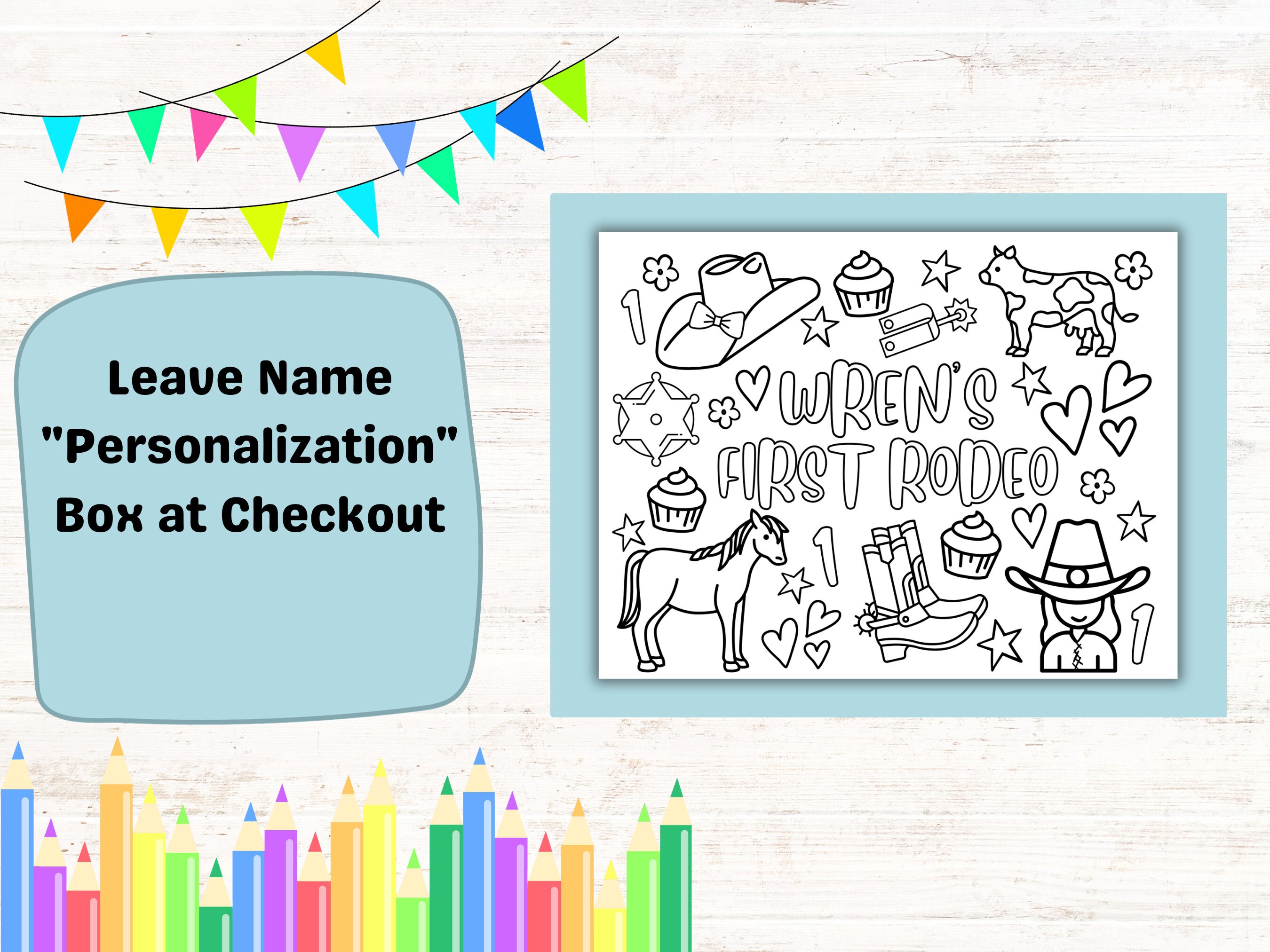 Custom My First Rodeo COWGIRL Coloring Page for Kids Birthday Party ...