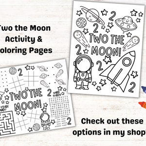 Two the Moon Activity Page for Kids Birthday Party, Space 2nd Birthday ...
