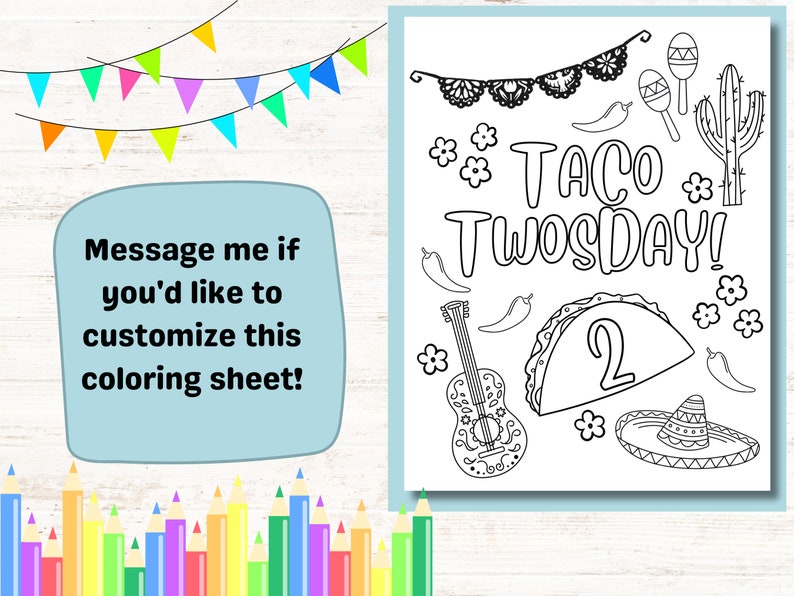 Taco Twosday Coloring Sheet Kids Birthday Party Activity, Fiesta Theme ...