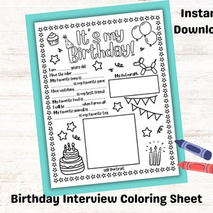 Birthday Interview Coloring Sheet Kids Birthday Party Activity, 1st 2nd ...
