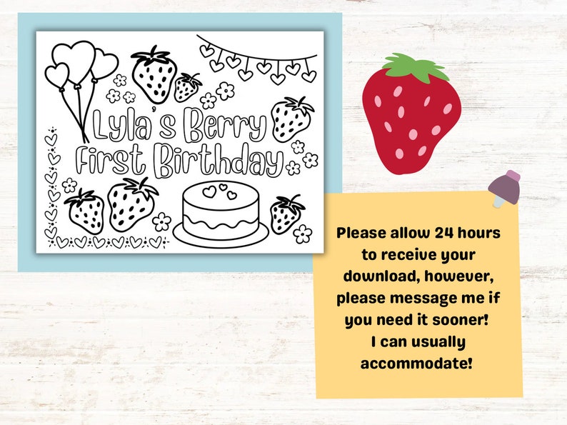 Custom My Berry First Birthday Coloring Page for Kids Birthday Party ...