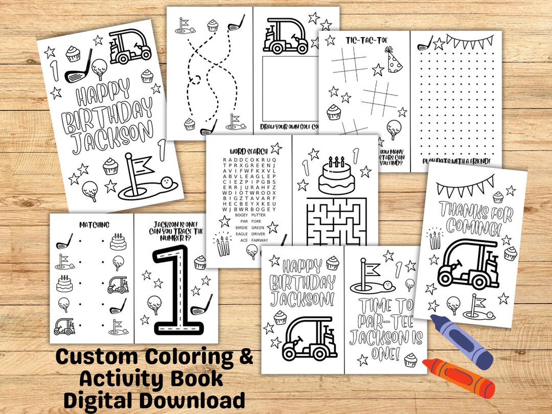 Custom Golf Coloring Book for Kids Birthday Party, Personalized Hole in ...