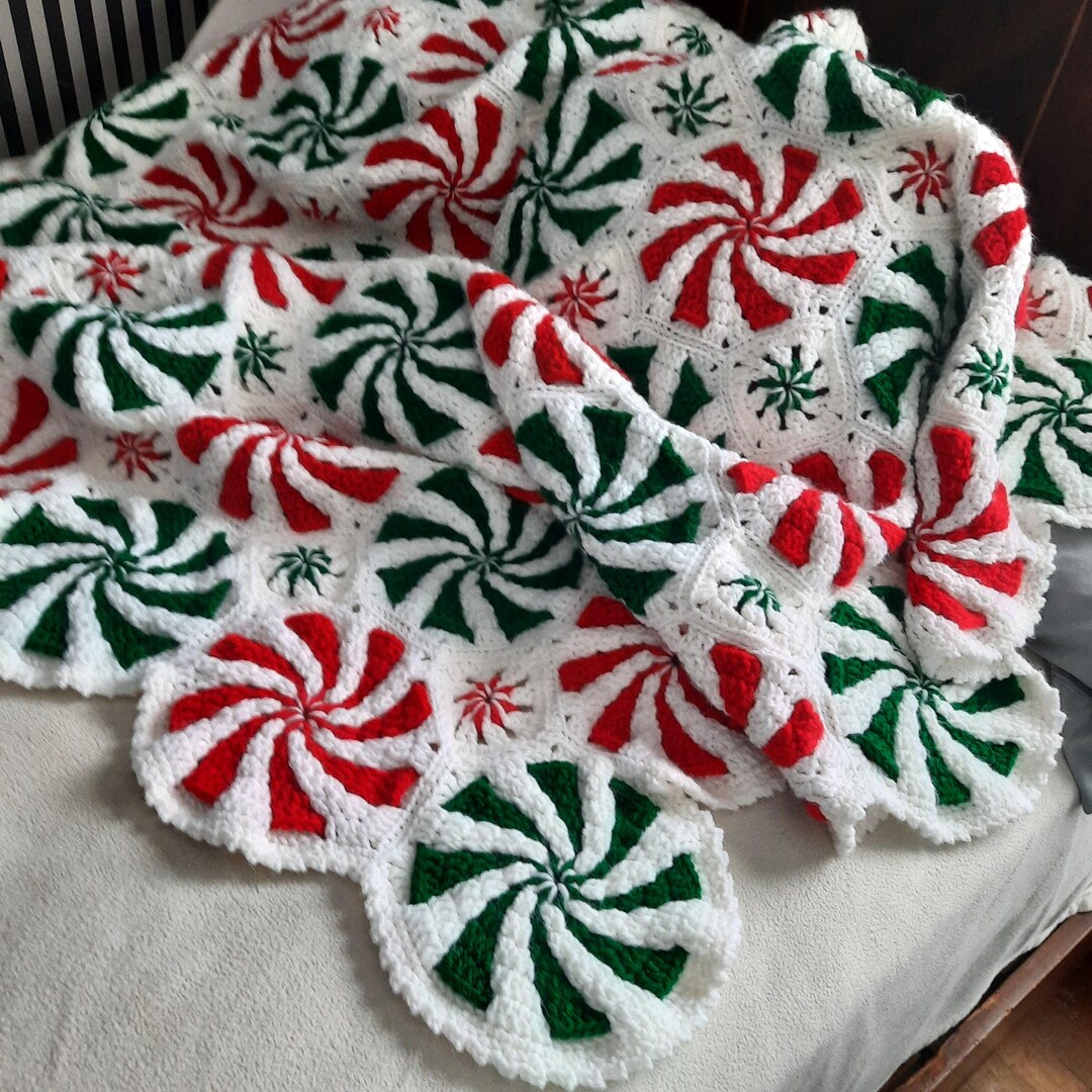 Peppermint Christmas Candy Afghan - Full Sized - Etsy