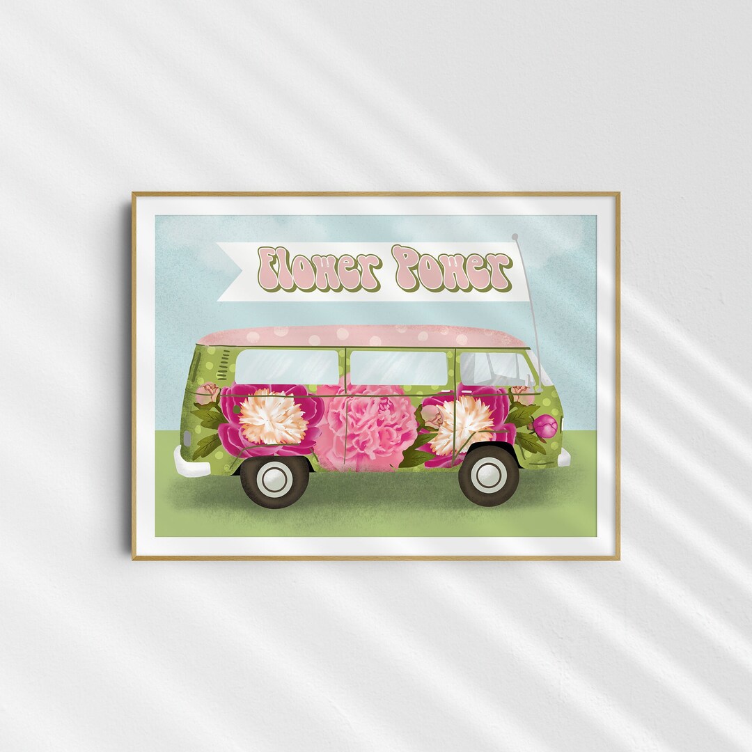 Peony Hippy Bus Art Print by Jilly Jack Designs - Etsy