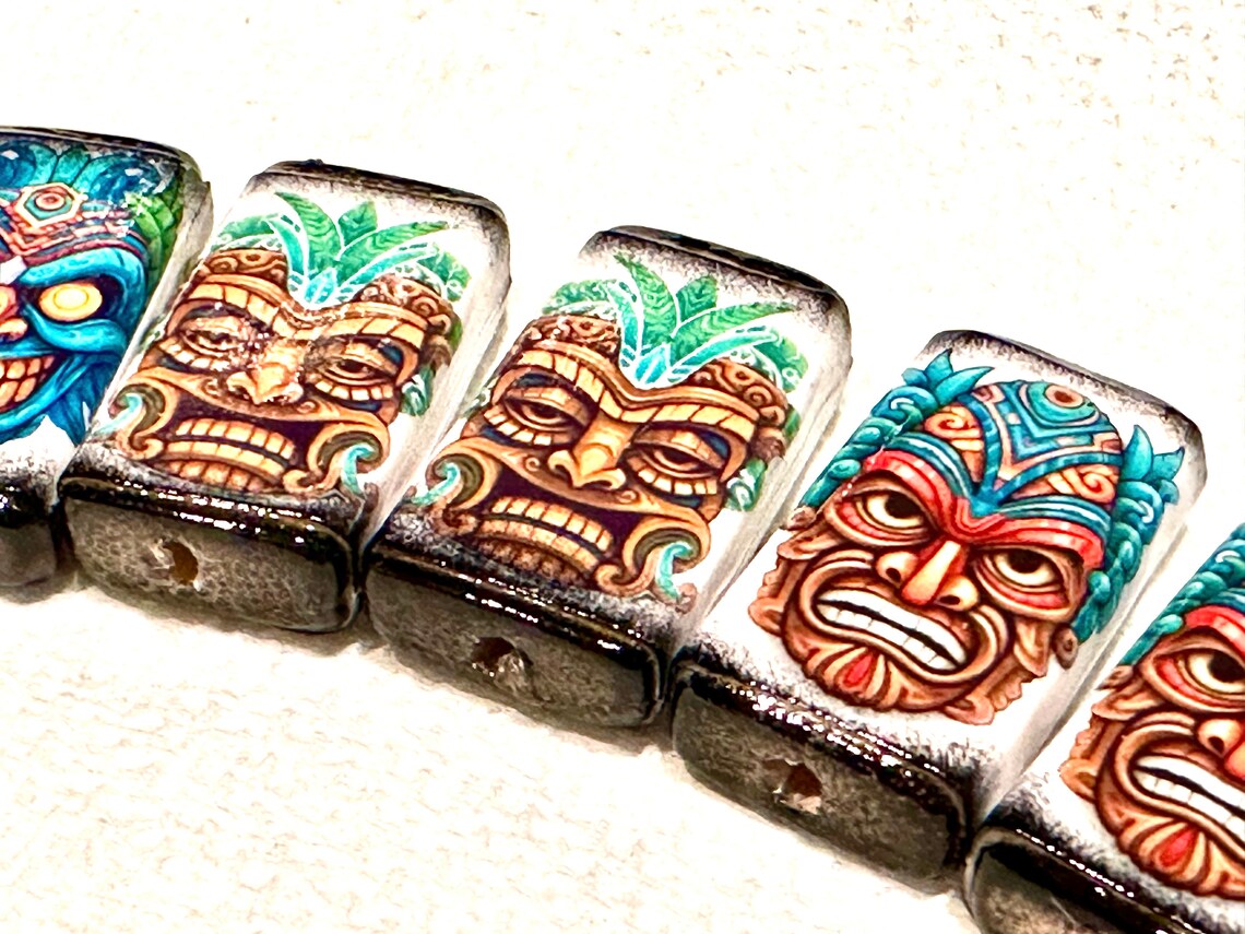 Tiki Totem Bamboo Tile Beads-double Sided - Etsy