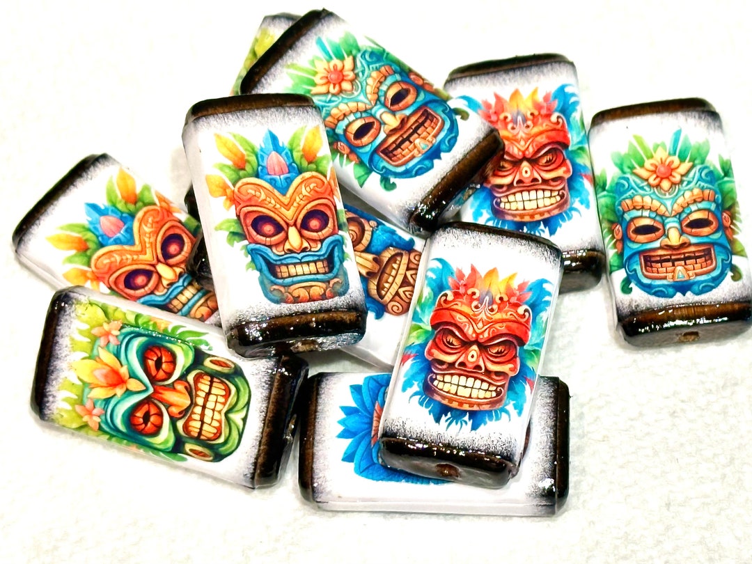 Tiki Totem Bamboo Tile Beads-double Sided - Etsy