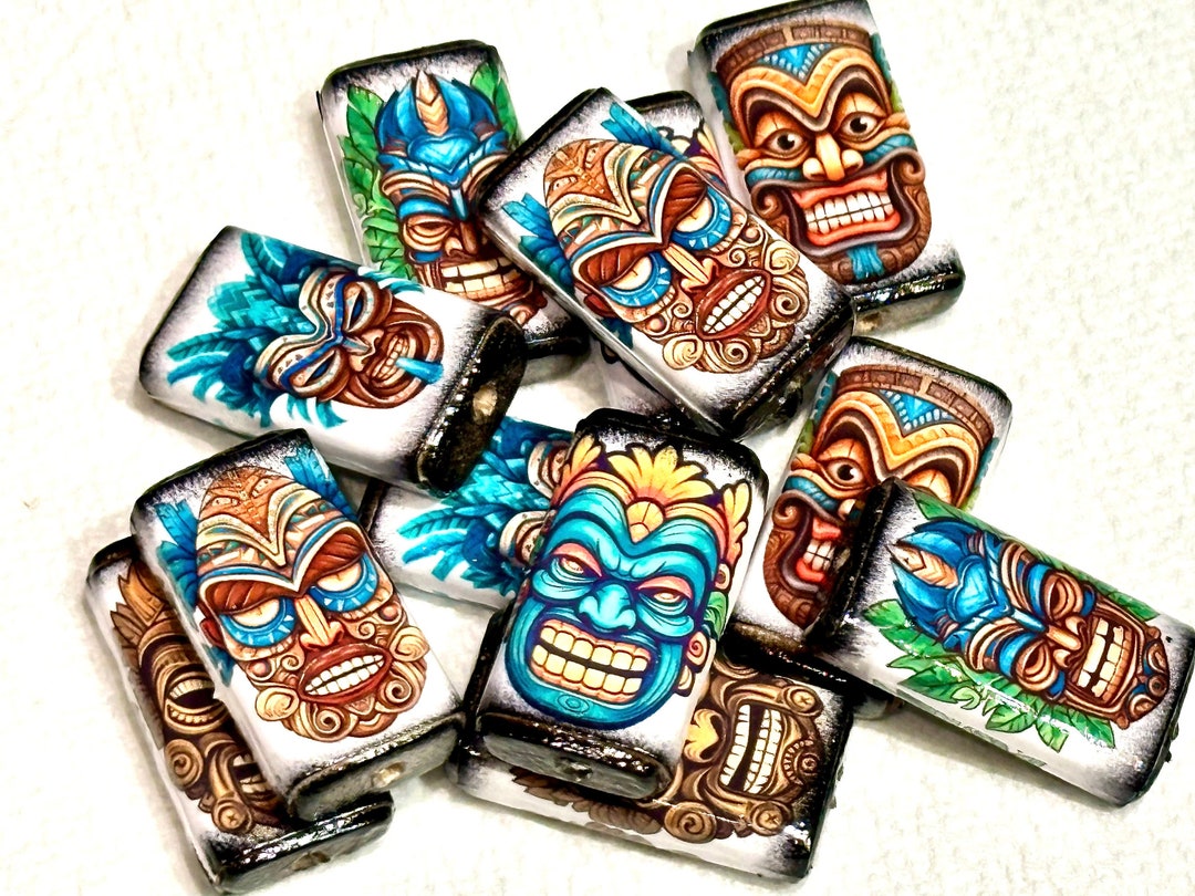 Tiki Totem Bamboo Tile Beads-double Sided - Etsy
