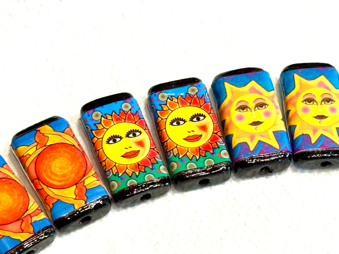 Sun and Moon Bamboo Tile Beads With Double Sides - Etsy