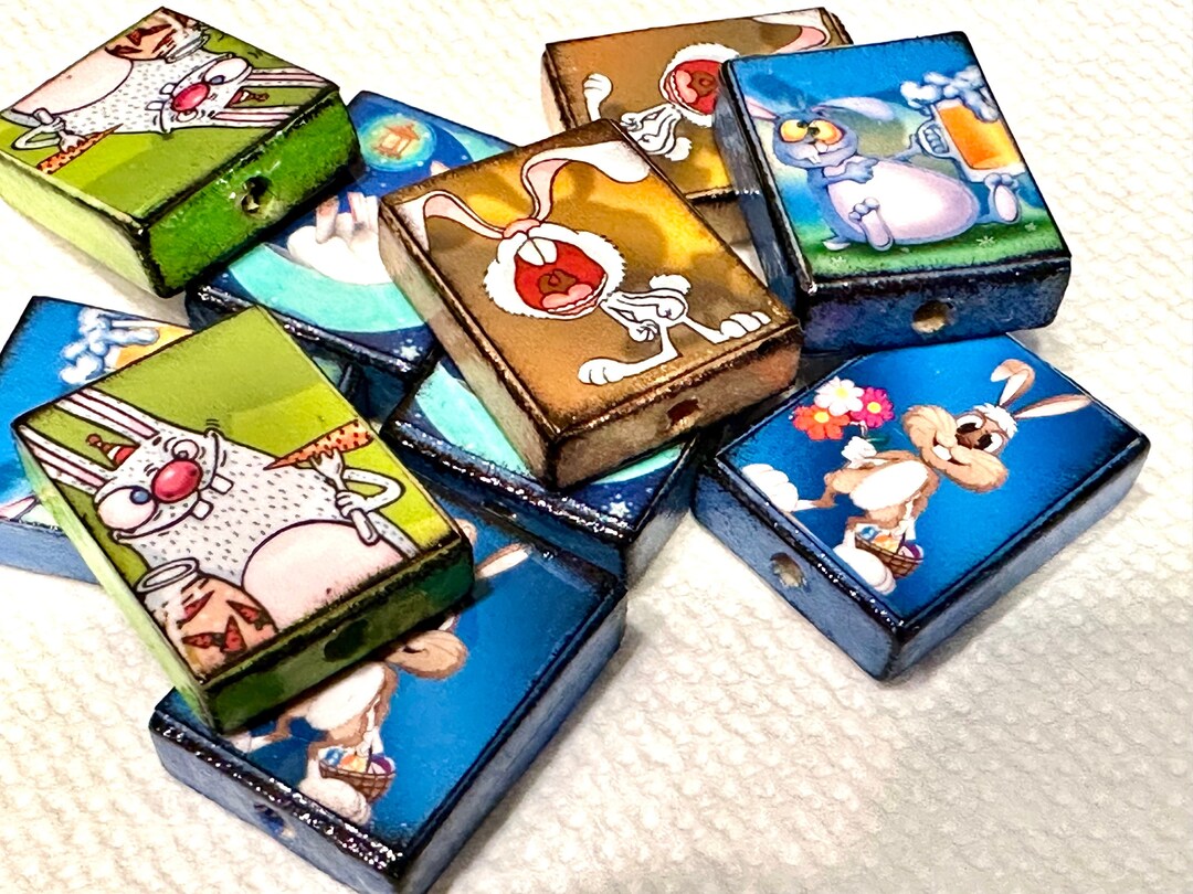 Wood Tile Bunny Beads-double Sided - Etsy