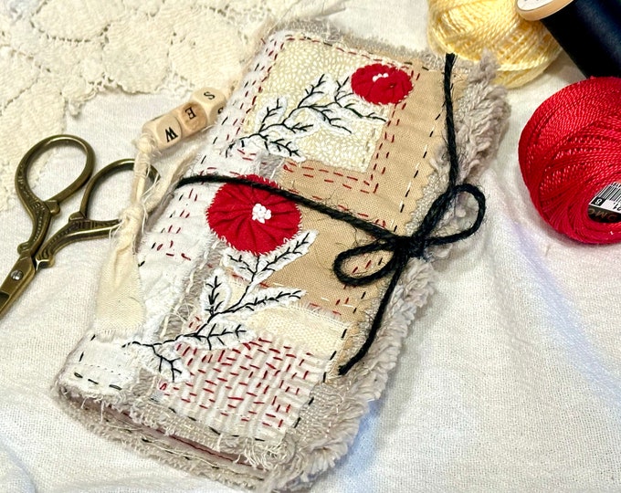 Hand-stitched Needle Book With Felt Pages and Suffolk Puff Flowers - Etsy