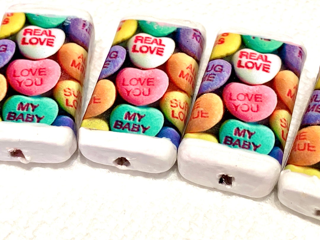 Bamboo Tile Beads- Valentine Candy Conversation Hearts-double Sided - Etsy