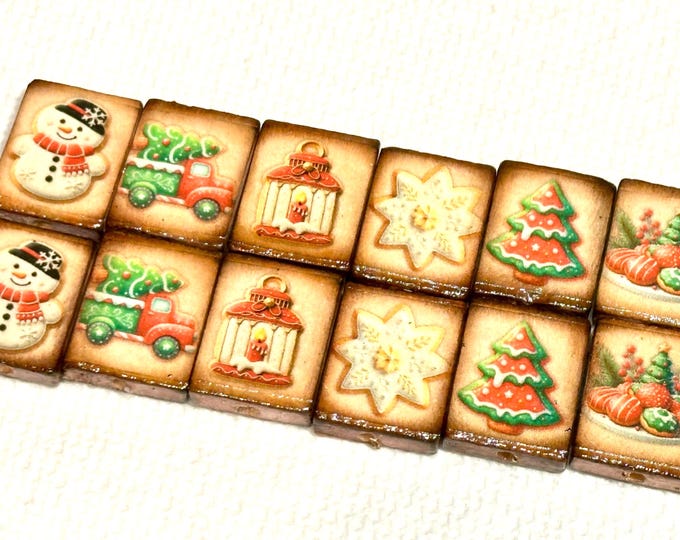 Christmas Cookie Wood Tile Beads-double Sided - Etsy