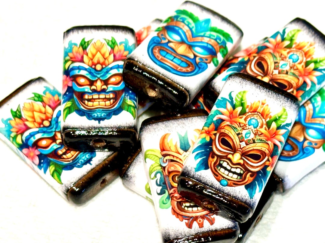 Tiki Totem Bamboo Tile Beads-double Sided - Etsy