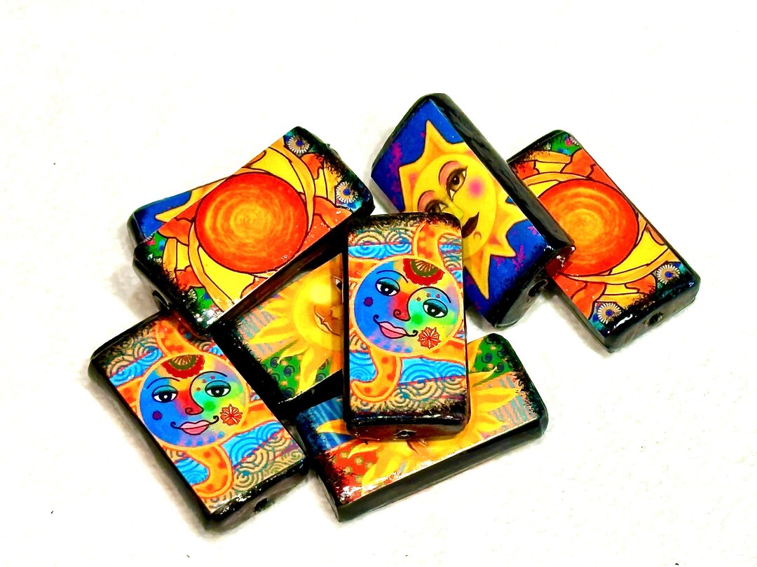 Sun and Moon Bamboo Tile Beads-double Sides - Etsy