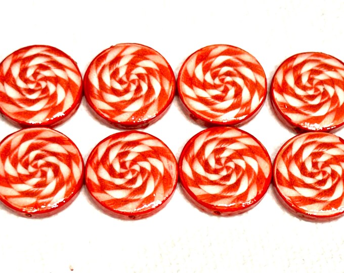 Round Candy Cane Peppermint Beads-double Sided - Etsy