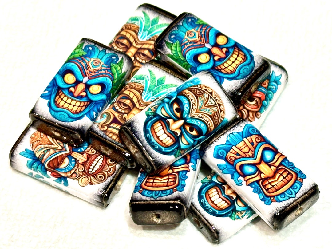 Tiki Totem Bamboo Tile Beads-double Sided - Etsy
